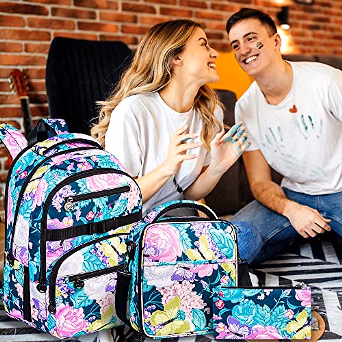 Laptop Backpack, 16 Inch School Bag College Bookbag, Anti Theft Daypack Bags and Lunch Bag Set, Water Resistant Sunflower Flowers Backpacks for Teens Girls Women Students