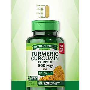 Turmeric Curcumin with Black Pepper Extract | 500mg | 120 Capsules | Non-GMO & Gluten Free Complex Supplement | by Nature's Truth