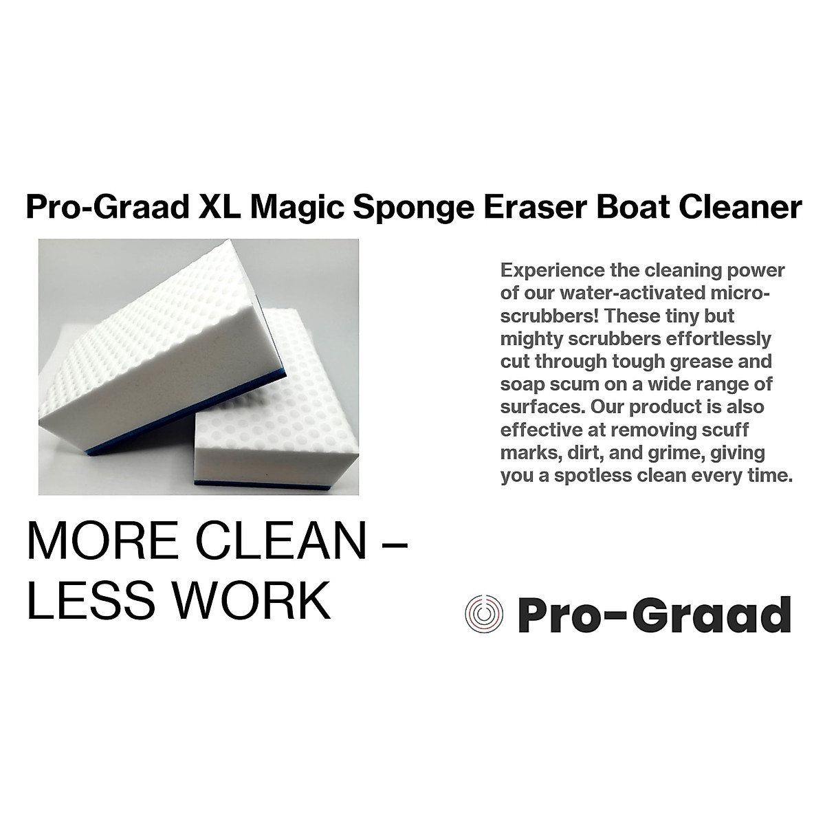 Pro-Graad 4 Pack XL Magic Sponge Eraser Cleaner, 6” x 3.5” x 2” Eraser Pads, Cleans Scuffs, Marks & Dirt from Kitchen, Bathroom, Boat Decks, Fiberglass, Aluminum, Gelcoat, Plastic, Vinyl & Metal