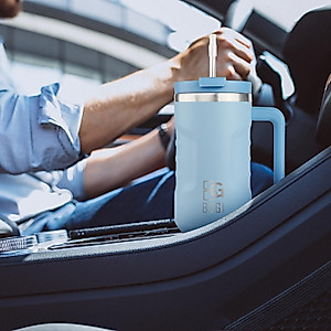 BOGI 40 oz Tumbler with Handle and Straw, 2 in 1 Lid Stainless Steel Tumbler with Lid and Straw Leak Proof Insulated Tumblers Reusable Travel Coffee Mug Cupholder-Friendly Travel Mug | Blue Dark Blue