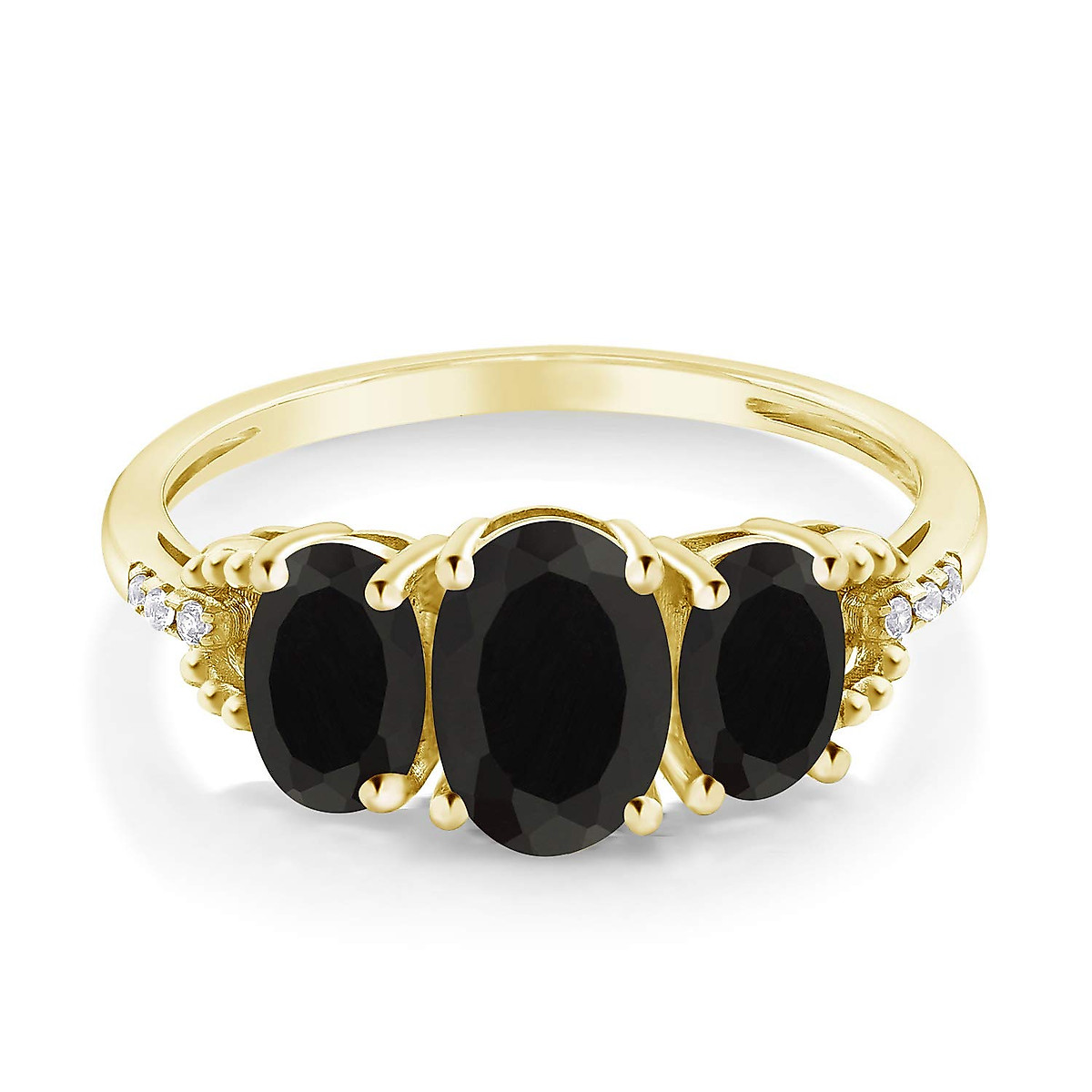 Gem Stone King 10K Yellow Gold Oval Black Onyx and Diamond Accent Engagement Ring For Women (1.52 Cttw, Gemstone Birthstone, Available In Size 5, 6, 7, 8, 9)
