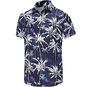 KYKU Mens Summer Shirts Soft Hawaiian Shirt Button Down, Palm Tree Blue, Medium