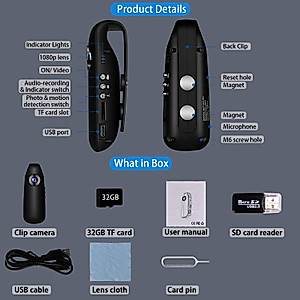 Spy Camera 1080P FHD Video Camera, Body Camera with Video Wearable, Police Cam with Smart Motion Detection, Pocket Clip for Office, Law Enforcement, Security Guard, Home,Outdoors