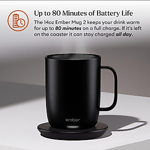 Ember Temperature Control Smart Mug 2, 14 oz, Black, 80 min. Battery Life - App Controlled Heated Coffee Mug - Improved Design
