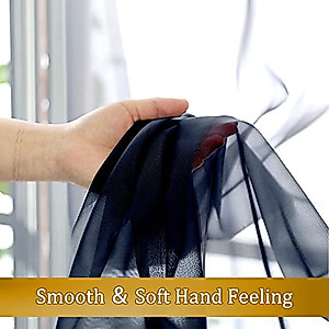 Aiyufeng Sheer Navy Blue Curtains 84 inch Length 2 Panels Set, Airy Soft-Touching Rod Pocket Voile Drapes for Living Room/Bedroom, Each 40W x 84L