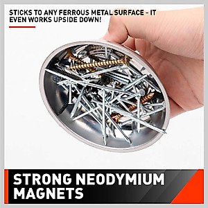 HORUSDY 4-Piece Large Magnetic Parts Tray Set, Stainless Steel Heavy Duty 9.5"W x 5.5''L Square and 4.5" Round Magnetic Trays Tools Parts Tray