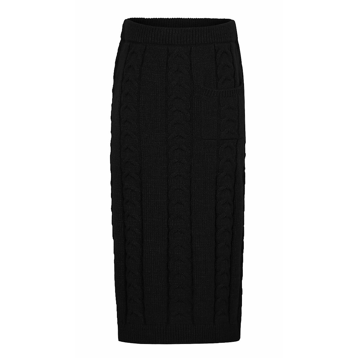 CHARTOU Women's Winter Chunky Cable Knit Long Skirt 2 Piece Outfit Sweater Sets (Large, Black)