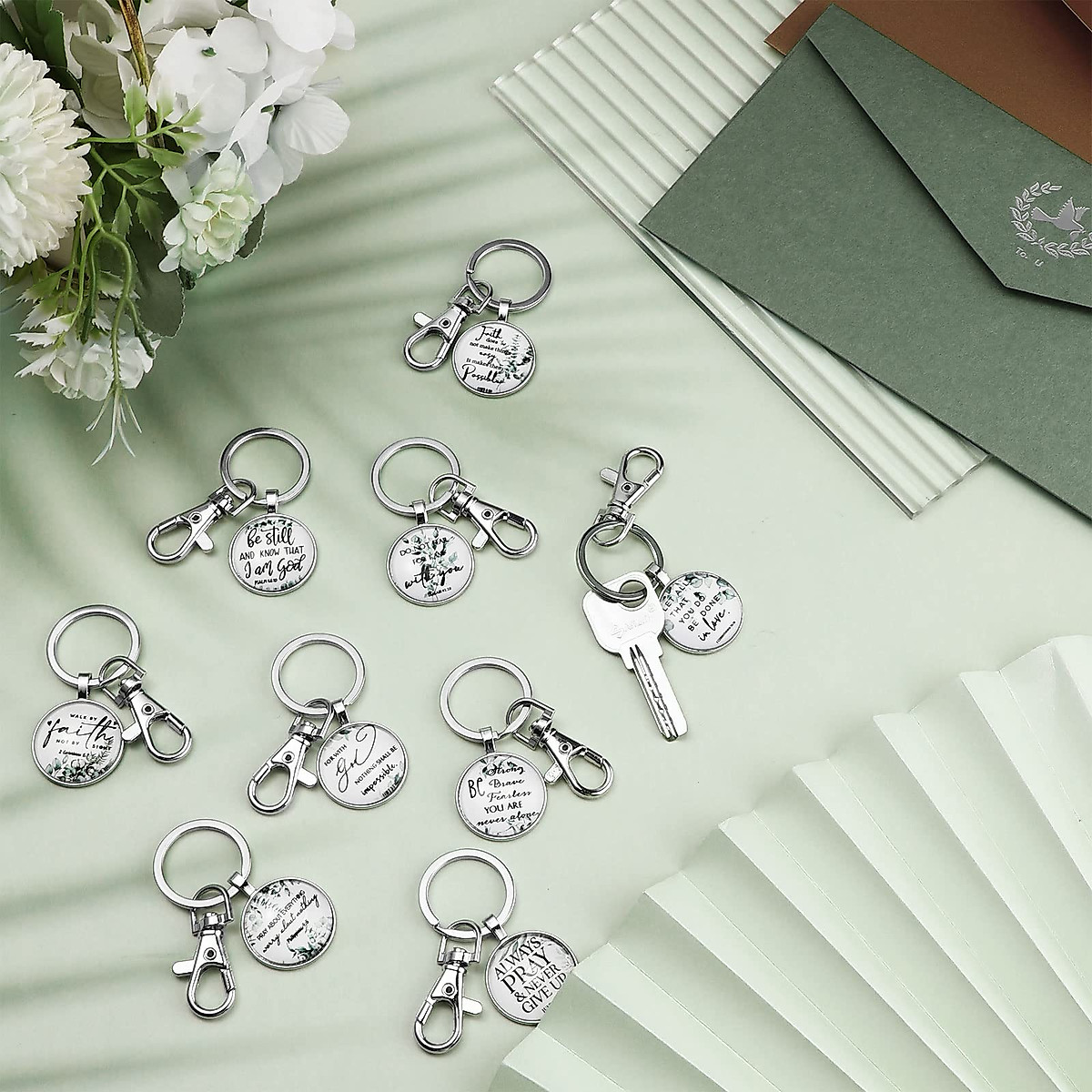 Fumete Christian Keychain Bulk Bible Verse Religious Keychain Scripture Quote Inspirational Gifts Supplies for Men Women(Leaf Style, 9 Pcs)