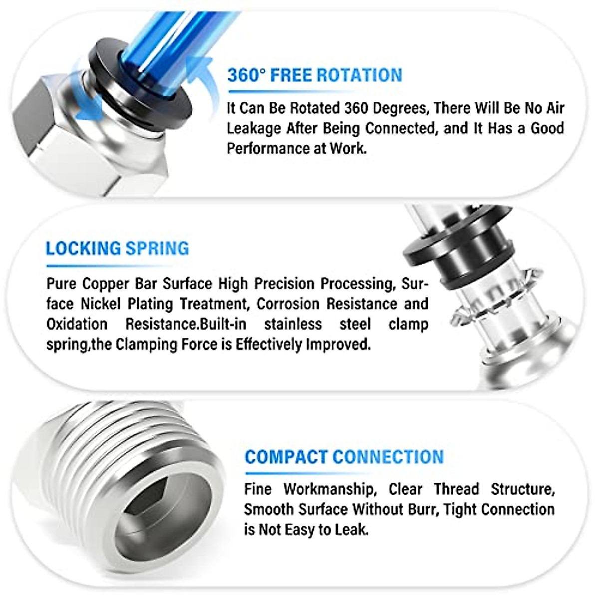 TAILONZ PNEUMATIC Male Straight 3/8 Inch Tube OD x 3/8 Inch NPT Thread Push to Connect Fittings PC-3/8-N3 (Pack of 10)