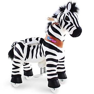 PonyCycle Ride on Zebra Boys and Girls Ride on Toys Classic Model U (with Brake/ 30" Height/Size 3 for Age 3-5) Pony Cycle Ride on Horse Plush Mechanical Animals Toys Zebra Model Ux368