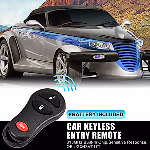 X AUTOHAUX 2pcs GQ43VT17T 315MHz Replacement Keyless Entry Remote Car Key Fob for Dodge for Ram 1500 2500 3500 Pickup 2001-2005 for Dodge Caravan 1999-2003 3 Buttons