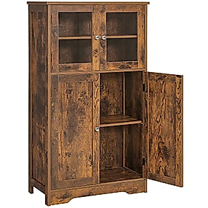 Iwell Storage Cabinet, Bathroom Cabinet with 4 Doors and Adjustable Shelf, Floor Cabinet for Living Room, Bedroom, Home Office, Rustic Brown