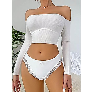 Milumia Women Sexy Panties Lace Lingerie Underwear Cheeky Naughty Bikini Brief Seamless Hipsters Bikinis Solid White Large