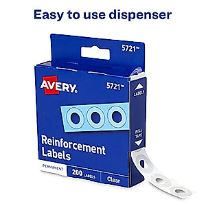 Avery Reinforcement Labels, 1/4" Diameter, Clear, 3 Packs, 600 Page Reinforcement Stickers Total (21881)