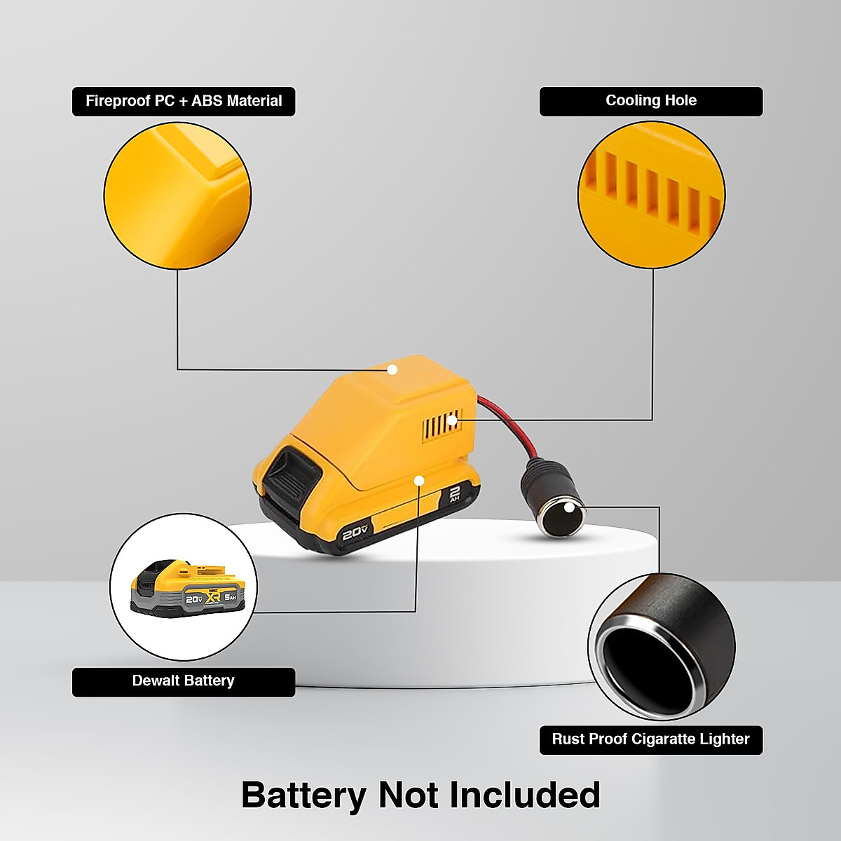 TONSIM Adapter for Dewalt 20V Battery - 20V to 12V Step Down Converter with Cigarette Lighter Interface - Compatible with All 20V Dewalt Batteries, Power Wheel Adapter for All Car Appliances