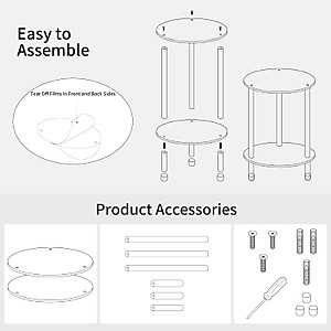 Bkemiy Clear Round Acrylic Side Table for Small Spaces, 11.81" L x 11.81" W x 19.82" H, 2 Tier Small Modern Drink End Table Nightstand, Minimalist Bedside Table for Living Room, Bedroom, Bathroom