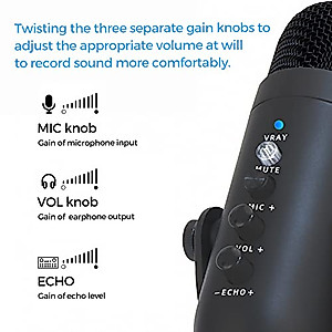 PtevSoh Professional Cardioid Condenser Microphone, Plug and Play, One-Key Mute, Real-time Monitor, Gain Adjustment, Noise Reduction, Compatible with PC, Mac, PS4/5.