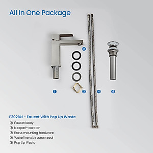 KIBI F202 Brushed Nickel Stainless Steel Bathroom Sink Faucet | Single Handle High Arc Faucet with Pop Up Drain | for Vanity & Lavatory Sinks | Easy Installation and Durable Construction