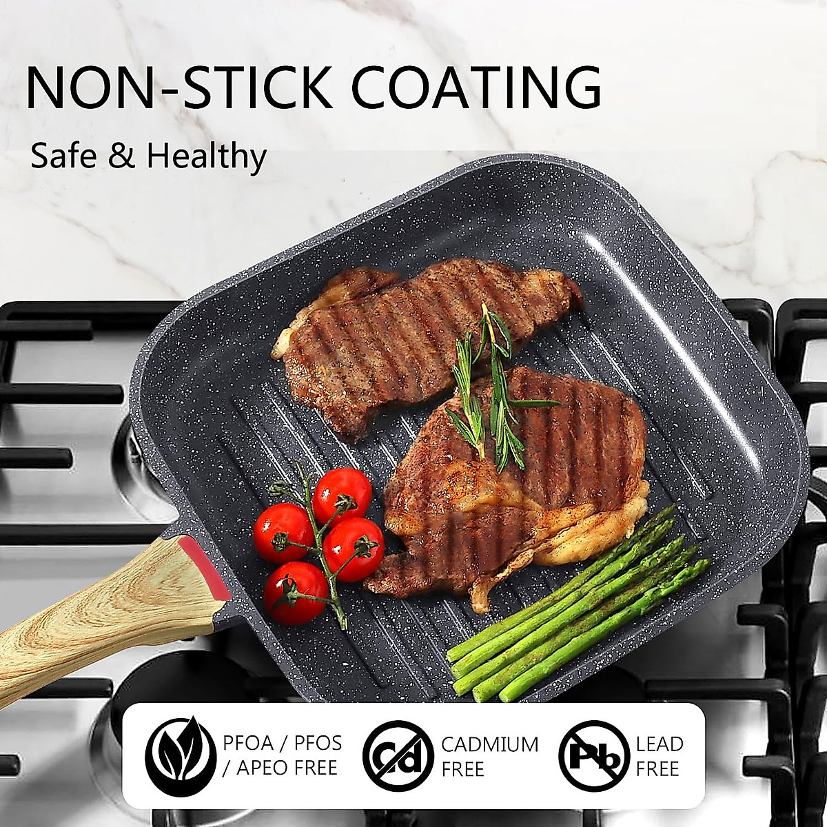 SLONUVLND Nonstick Griddle Pan for Stove Tops,11In Grill Pan for Indoor Cooking & Outdoor Grilling,Square Frying Pan,Grill Skillet for All Stoves(Gas,Electric,Induction)