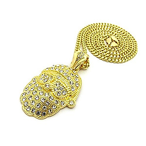 Fashion 21 Iced Out Santa Face Inspired Pendant 18", 20",24" Various Chain Necklace in Gold Color Plated (3mm 20" Cuban Chain)