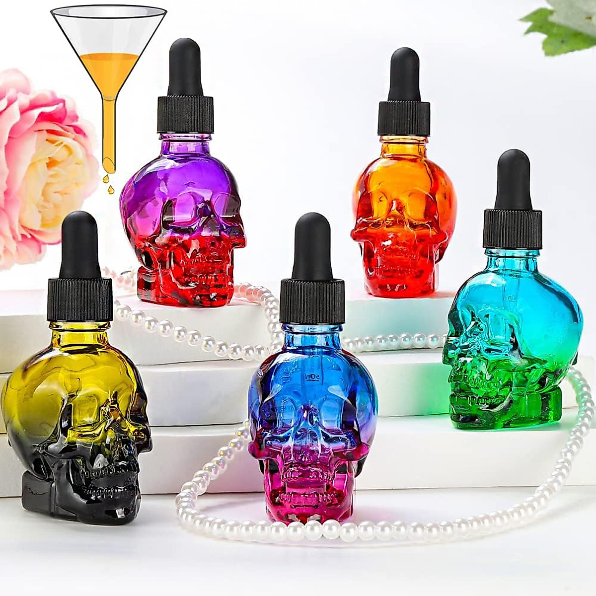 5PCS 1oz Skull Glass Dropper Bottles Refillable Bottles liquid bottling Dispensing bottle with Eye Dropper Pipettes for Essential Oils/Beauty Oil Mix, Aromatherapy Blends(5, 30ml)