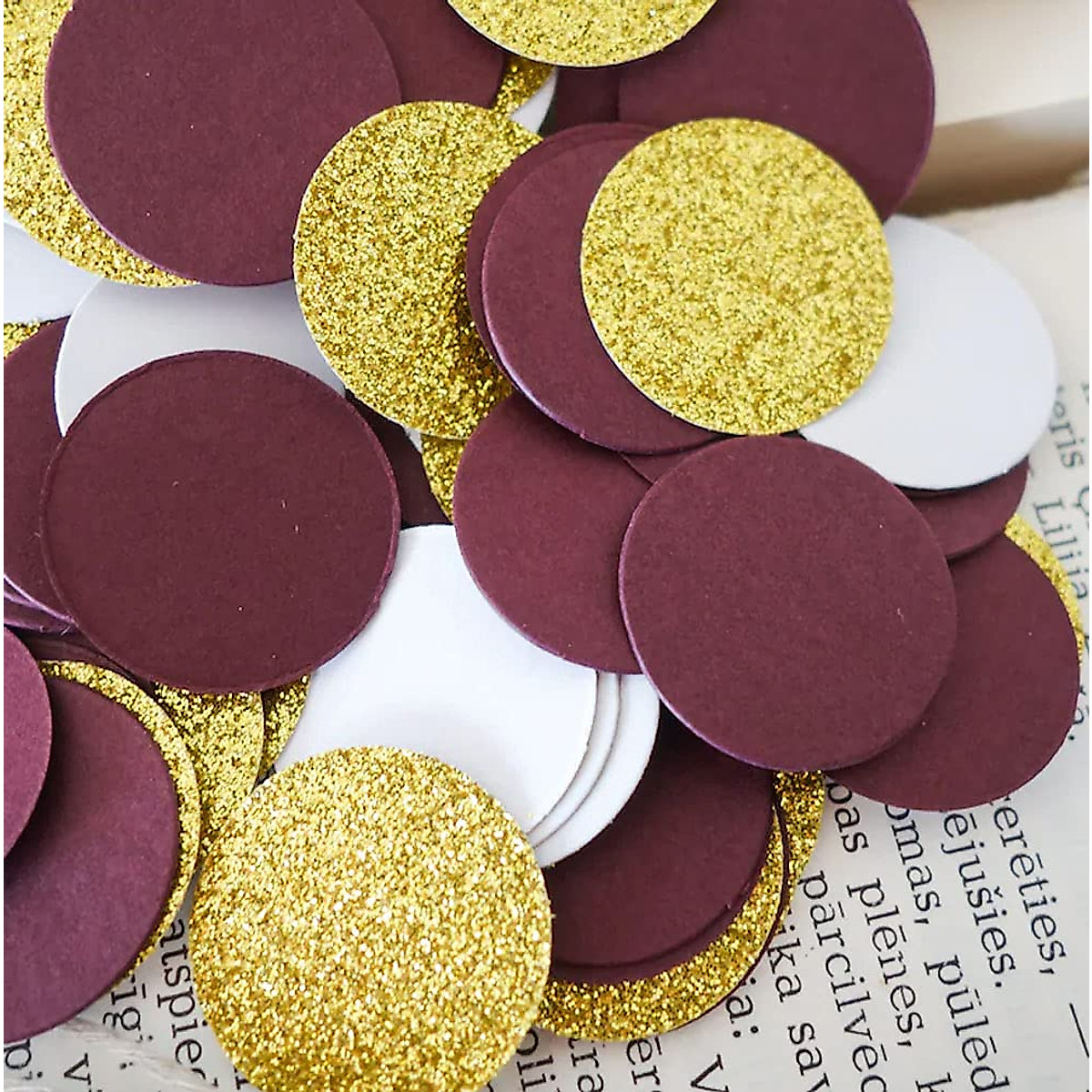 WSHA 300 Pcs Gold Confetti, Burgundy Glitter Wedding Table Decoration, for Bridal Baby Shower Birthday Valentines Day Decor