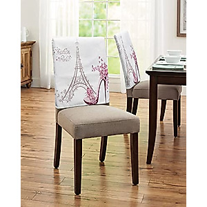 Maliyand Chair Back Cover, Pink Paris Eiffel Tower High Heel Flower Chair Covers Removable Chair Protector Slipcover for Dining Room, Kitchen, Restaurant, Set of 8