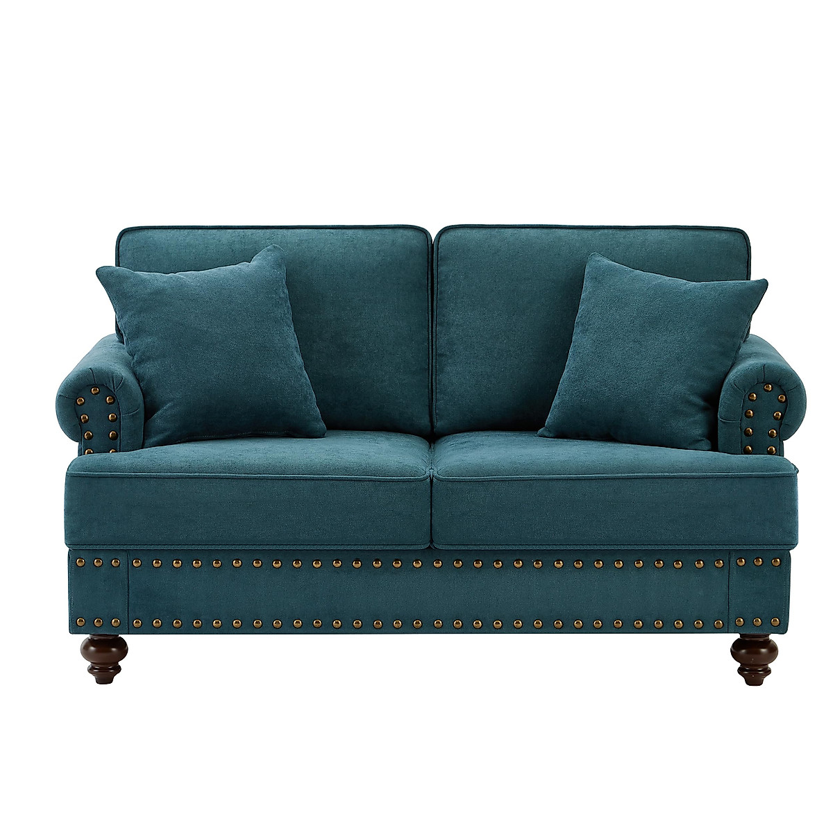 Asucoora Rolled Arm Chenille Upholstered Loveseat, 2-Seater Sofa Couch with Nailhead Trim and 2 Pillows Green