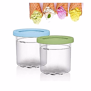 EVANEM 2/4/6PCS Creami Deluxe Pints, for Ninja Pints with Lids,16 OZ Ice Cream Containers for Freezer Bpa-Free,Dishwasher Safe Compatible NC301 NC300 NC299AMZ Series Ice Cream Maker,Blue+Green-4PCS