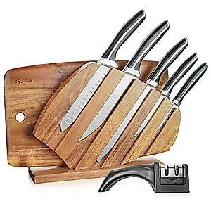Harriet Knife Set - 7 Pieces Kitchen Knife Set with Cutting Board & Sharpener, High-Carbon Stainless Steel Knife Block Set, Chef Knife Set with Acacia Wood Knife Block