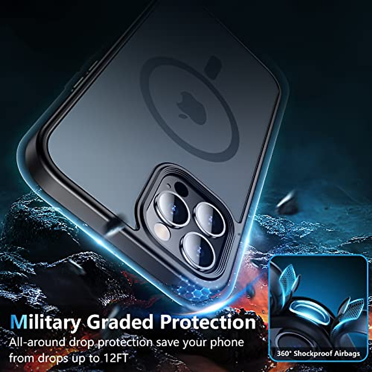 femrit Magnetic Case for iPhone 12 Pro Max Case, [Compatible with MagSafe] [2 Pcs Tempered Glass Screen Protector] [Translucent Matte] Military Grade Drop Shockproof Phone Case 6.7 inch - Black