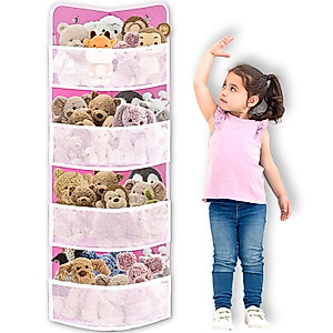 Soft Corner Shelf | Safe Hanging Organizer | Child-Friendly Wall Mount Storage | for Sundries, Toys, Stuffed Animals, Diapers | for Pantry Closet Bedroom Nursery Organization Pink