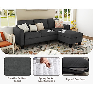 Woyomeub Sectional Sofa Couches for Living Room: Convertible L Shaped Couch with Storage Ottoman - Grey Small 3 Seater Sofas Furniture Set for Small Space