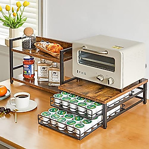 IBUYKE 2-Tier Coffee Pod Drawer Holder for K Cup, Capsule Pods Storage Organizer, Compact Under Coffee Pot Storage Drawer, Slim Home Kitchen Counter Organizer TCJ002H