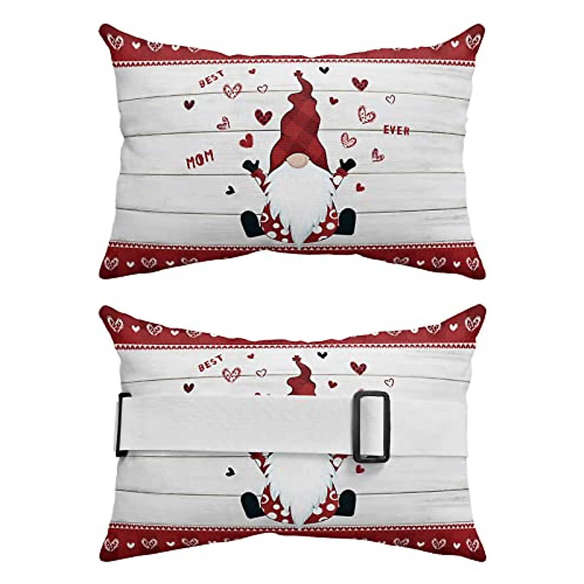 Recliner Head Pillow Ledge Loungers Chair Pillows with Insert Happy Mother's Day Cute Gnome Love Heart on Rustic Wooden Grain Lumbar Pillow with Adjustable Strap Patio Cushion for Bench Couch, 2 PCS