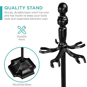 Best Choice Products Fireplace Tool Set 5pc Indoor Wrought Iron Outdoor Firepit Tool Set w/Poker, Tongs, Broom/Brush, Stand - Copper