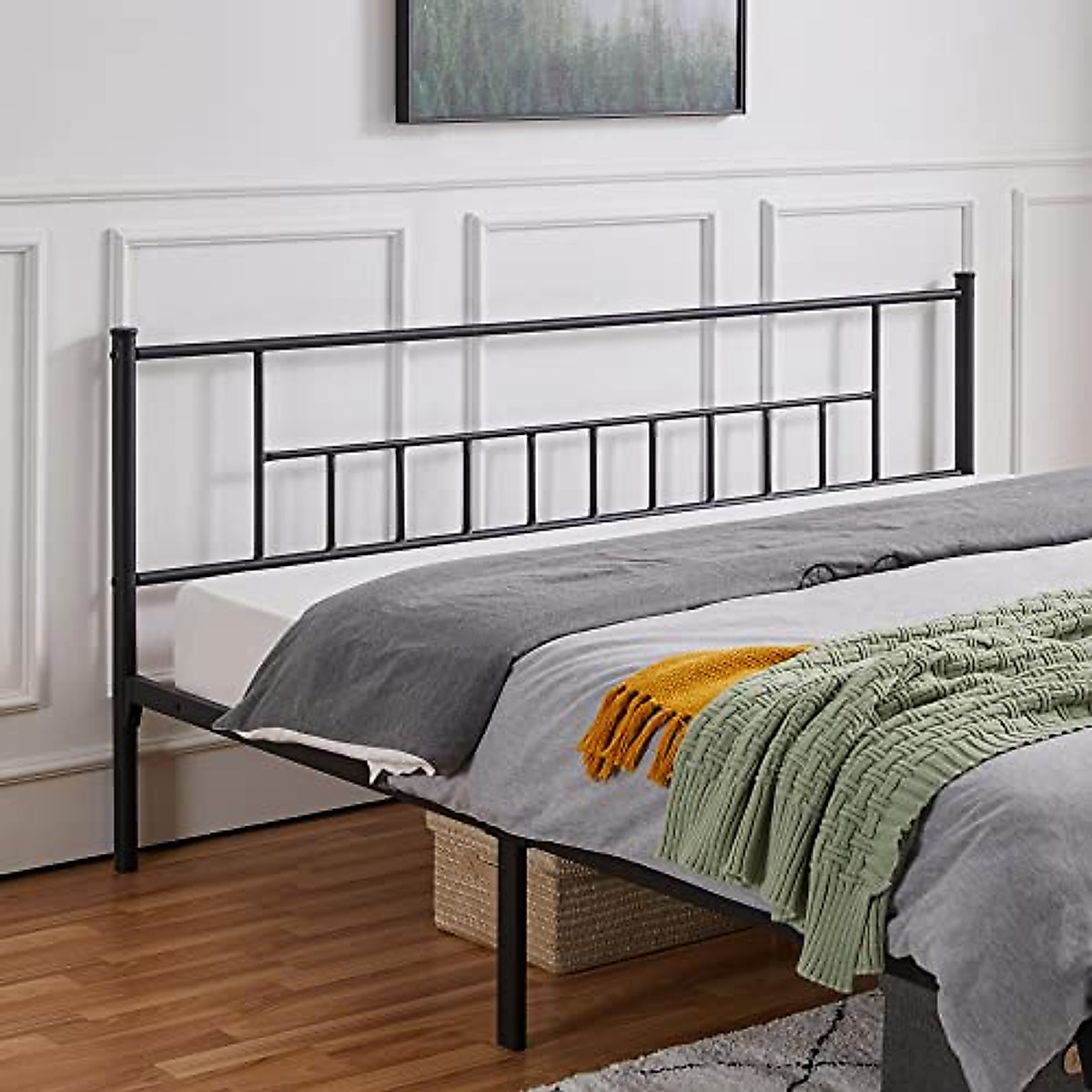 Topeakmart California King Size Metal Bed Frame, Platform Bed Frame with Headboard and Footboard/No Box Spring Needed/Steel Slat Support/Under Bed Storage/Black