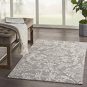 Nourison Jubilant Damask Grey 3' x 5' Area -Rug, Easy -Cleaning, Non Shedding, Bed Room, Living Room, Dining Room, Kitchen (3x5)