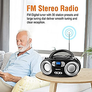 MEGATEK Portable CD Player Bluetooth Boombox with FM Radio, USB, Aux and Headphone Jack, CD-R/RW and MP3 CDs Compatible, Stereo System for Home with Dual Speakers, AC/Battery Operated - Black