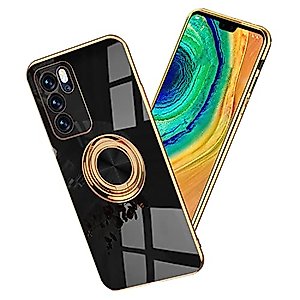 Shockproof Phone Case for Oppo Reno 6 Pro 5g Pink, Oppo Reno 6 Pro Case Holder, Oppo Reno 6 Pro Phone Cases Silicone TPU (Black, Oppo Reno 6 Pro 5g)