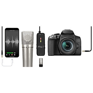 IK Multimedia iRig Pre 2 mic preamp adapter interface for iPhone, iPad, Android, iOS & DSLR cameras, with +48V phantom power, XLR connector & headphone output
