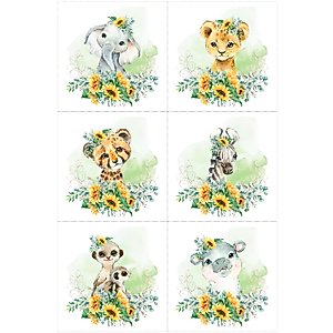 UNIQUE Sunflower Safari Fabric Panel Set (6 Panels, 12x12 in Each), Quilting Panels, Baby Quilt Panels, Cotton Baby Panels, Cotton Fabric Panels for Quilting