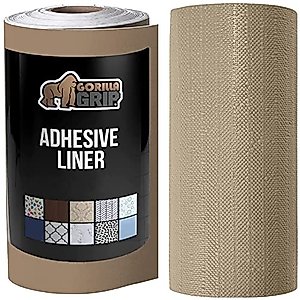 Gorilla Grip Stick Adhesive Removable Liner and Smooth Drawer Liner, Adhesive Liner Size 11.8x20, Contact Liner for Book Covers, Smooth Liner Size 17.5x20, Non Adhesive, Both in Beige, 2 Item Bundle