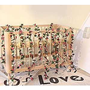 PARTY JOY 5pcs 41Ft Flower Garland Fake Rose Vine Artificial Flowers Hanging Rose Ivy Hanging Baskets Wedding Arch Garden Background Decor (Pink, 5)
