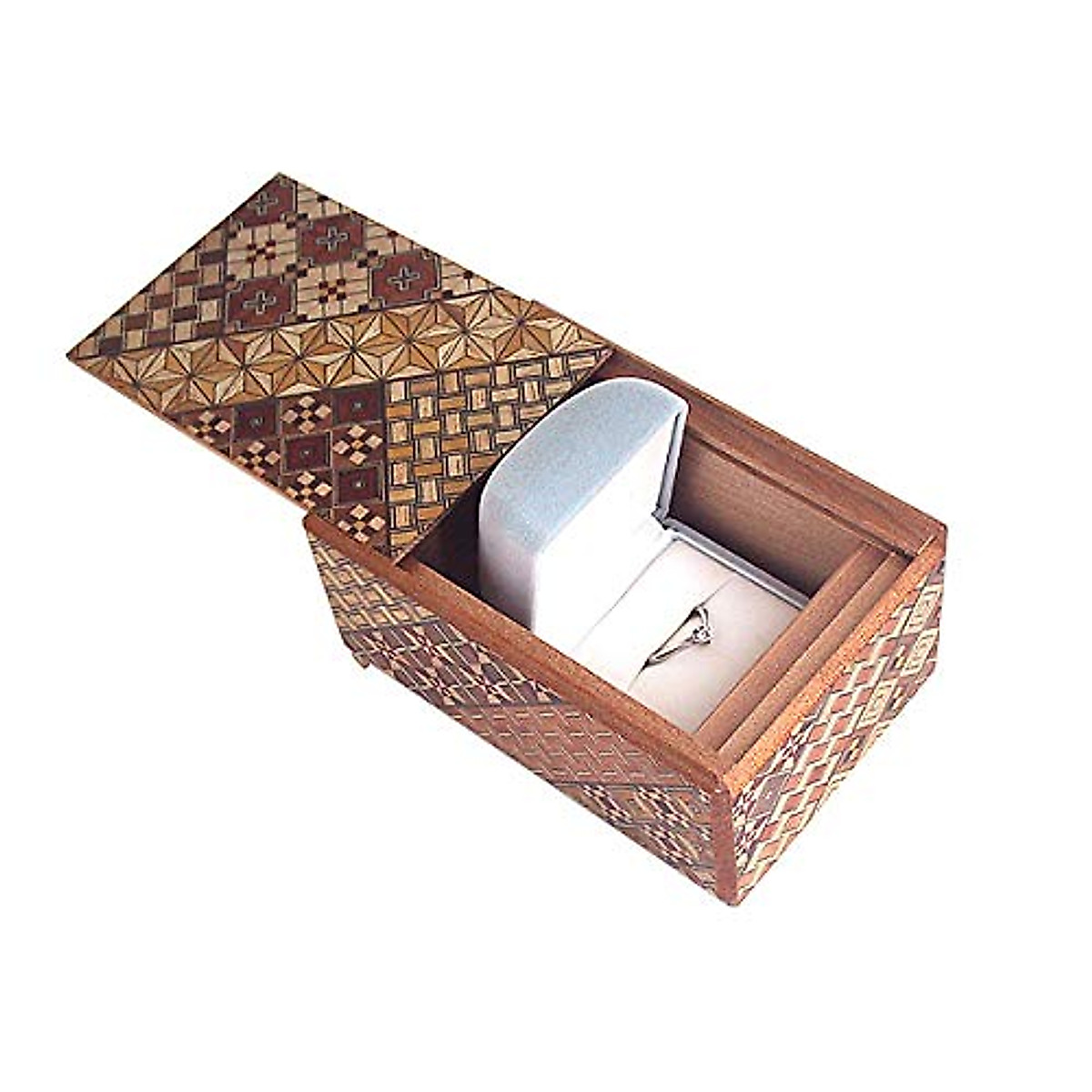 Hakone Yosegi 10 Steps, Japanese Puzzle Box, Wooden Puzzle Box, Brain-Teaser Box, prepaid Debit Cards, Secret Box, Hidden compartments for Children and Adults, Comes with a Gift Box (5in)