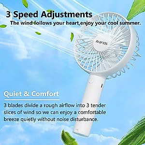 AKANDS Mini Portable Electric Fan, USB Rechargeable Handheld Fan Three-Speed Adjustment, Personal Fan with Phone Holder Base, Lightweight Fan for Stylish Girls, Women and Men Indoor Outdoor (Blue)