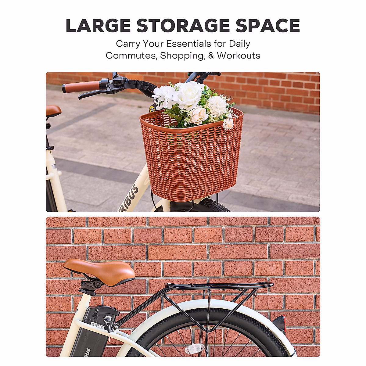 Viribus Electric Bike for Adults, 700W Peak E Bikes for Women with Aluminum Frame, Basket, Rack & 36V 13AH Battery, 7 Speed City Commuter Step Through Electric Bicycle for Ladies Seniors 26 inch Beige