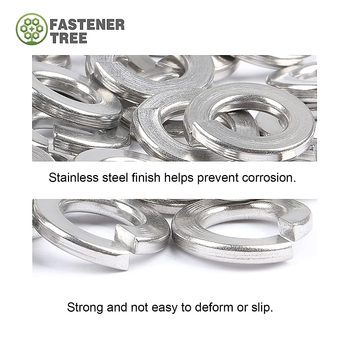 FASTENER TREE M10 Split Lock Washers, 304 Stainless Steel Spring Lock Washer for Bolts 50PCS