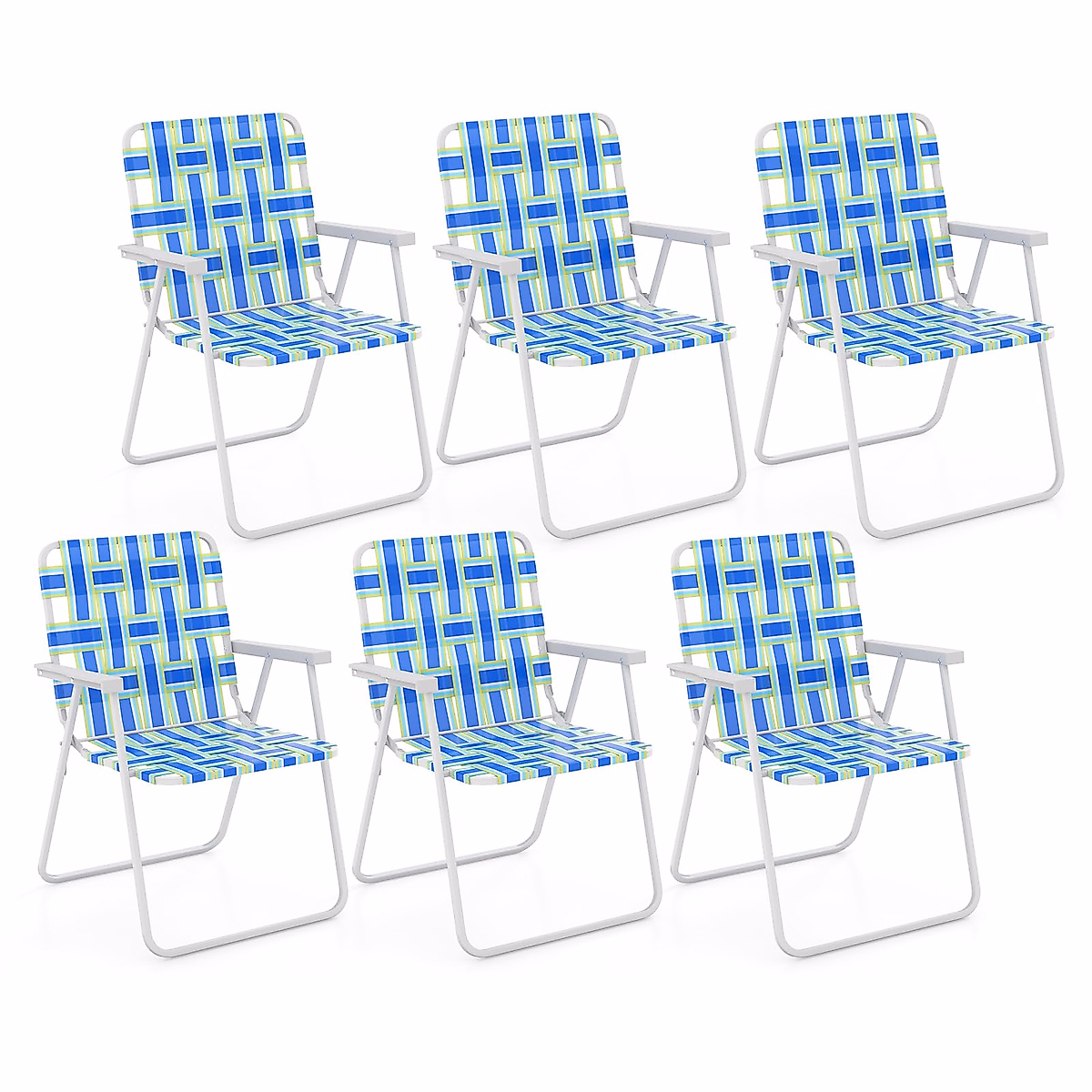 Tangkula Folding Lawn Chairs Set of 6, Portable Webbed Chairs with Webbing Seat & Back, Widened Armrests, Heavy Duty Metal Frame, Lightweight Patio Dinning Chairs for Yard, Camping, Poolside, Beach