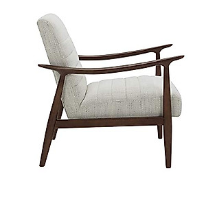 Amazon Brand – Rivet Spear Mid-Century Modern Channel Tufted Accent Chair with Wood Arms, 29.1"W, Ivory-Grey